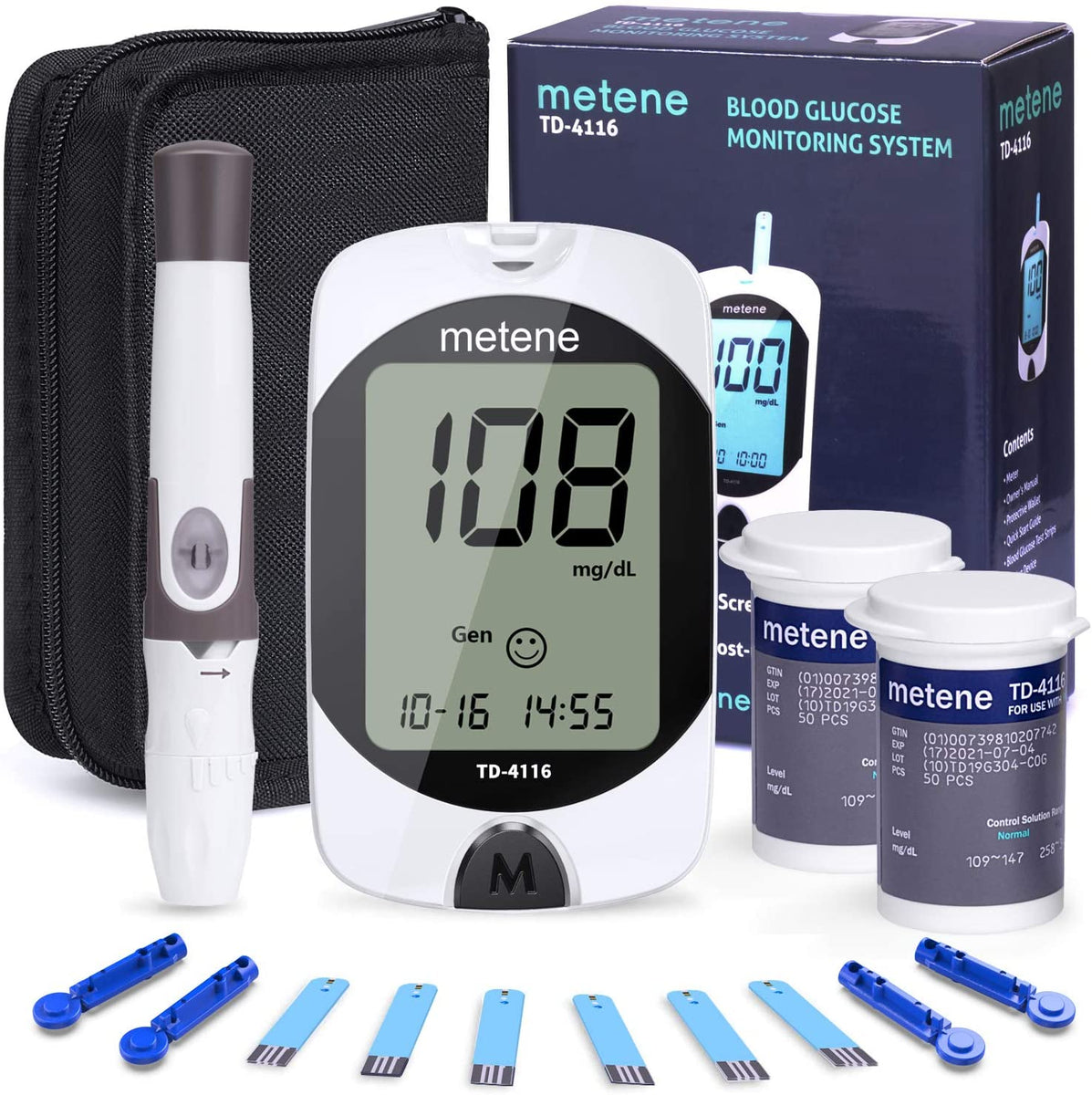 Blood Glucose Meter Kit with Test Strips and Lancets, Diabetes Testing ...